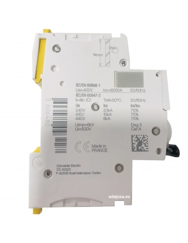 Magnetothermic 2-pole 63A Acti 9 iC60N C Schneider A9F74263 : ADAJUSA ...