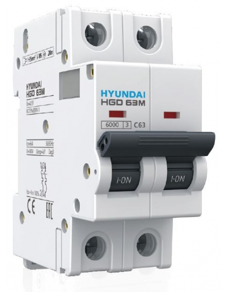 Hyundai HGD63-M2P016C bipolar 16A MCB circuit breaker switch | ADAJUSA